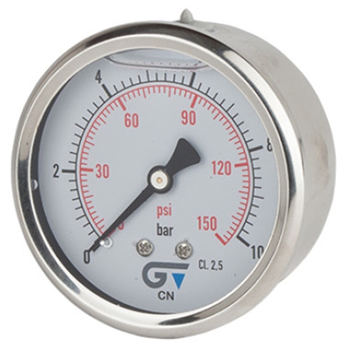 Manometro Genebre Dn63mm 6 Bar e 90 Psi Caixa Inox Horizontal Glicerina 1/4 Bsp