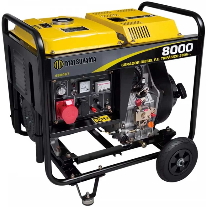 Gerador de Energia Matsuyama 8000 13 Cv Trifásico 220v à Diesel - Partida Manual/elétrica