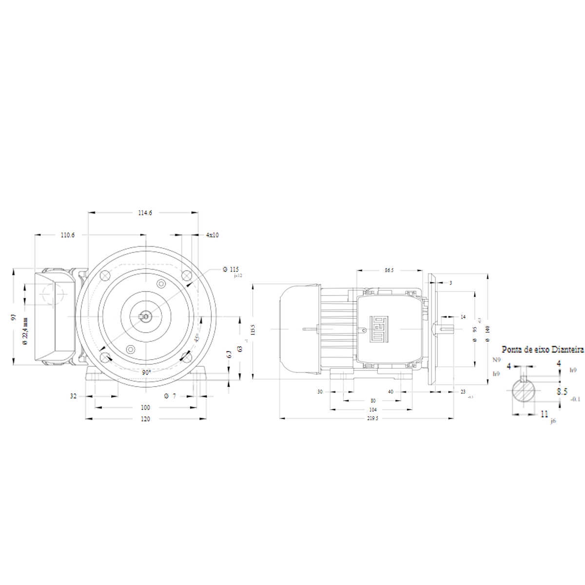 Motor Eletrico Weg W12 0,16cv 4p W63 B35d Trifasico 220/380v