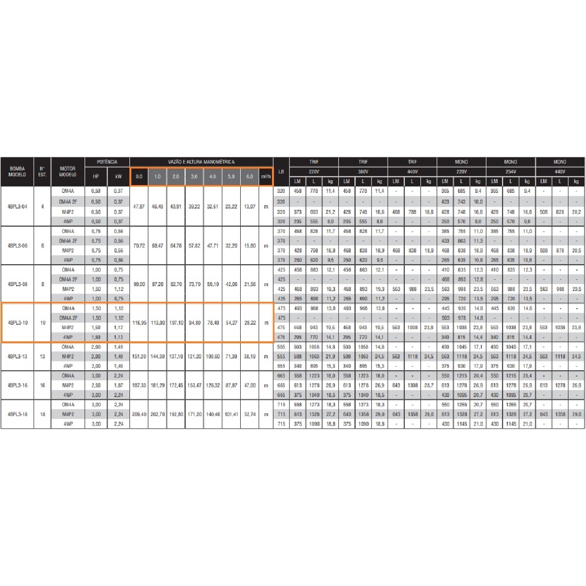 Bomba Submersa Ebara 4BPL3-10 com 1 Protecao (Sem Motor)