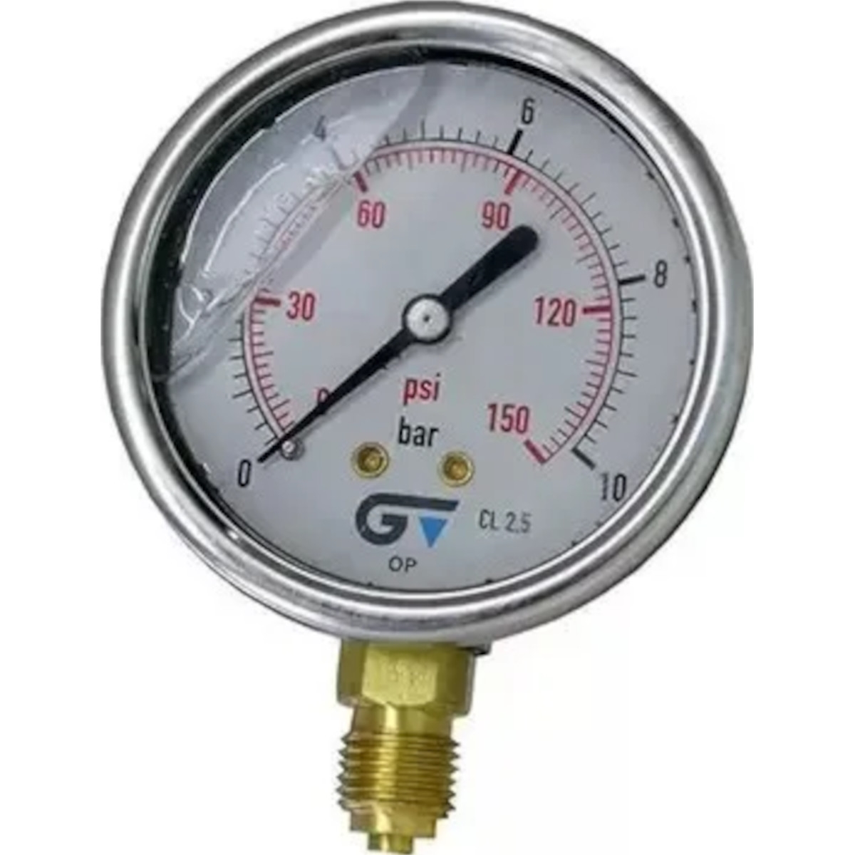 Manometro Inox Vertical Genebre D63 com Glicerina BSP 1/4 Polegadas 0 a 2,5 Bar 40PSI